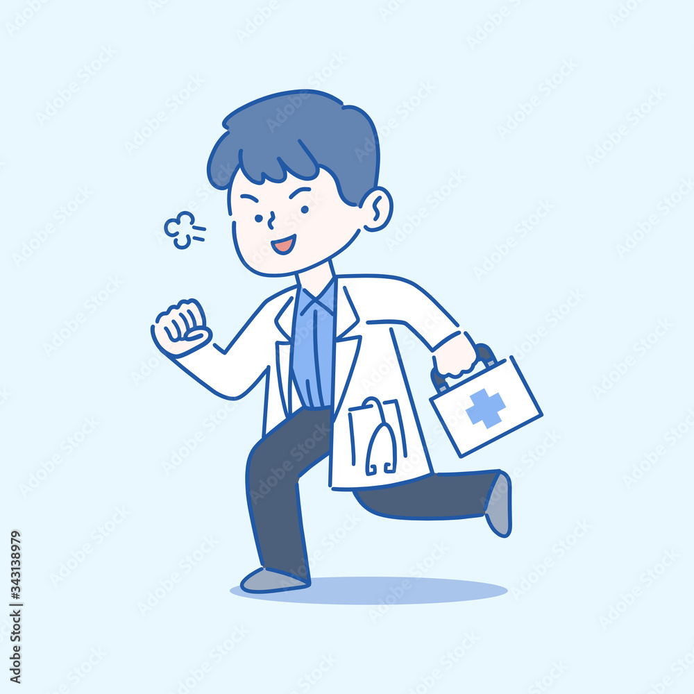 Medical, healthcare services concept, Doctor running with first aid box ...