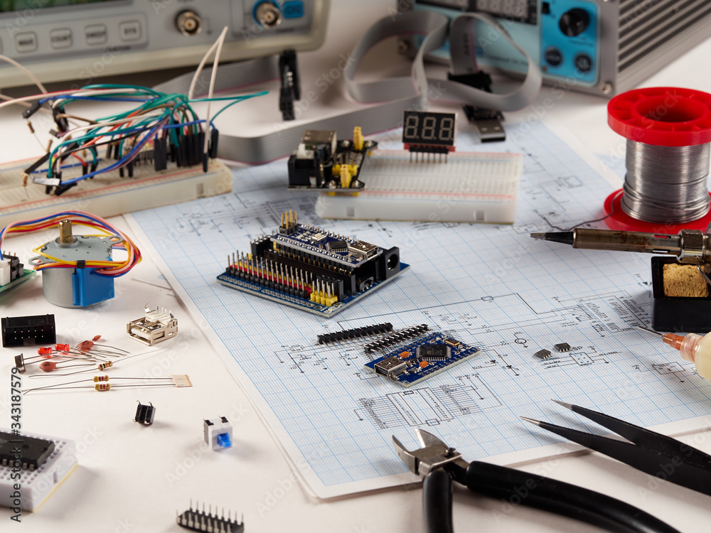 Electronics and microprocessor.Electronic DIY project Arduino.Drawing ...