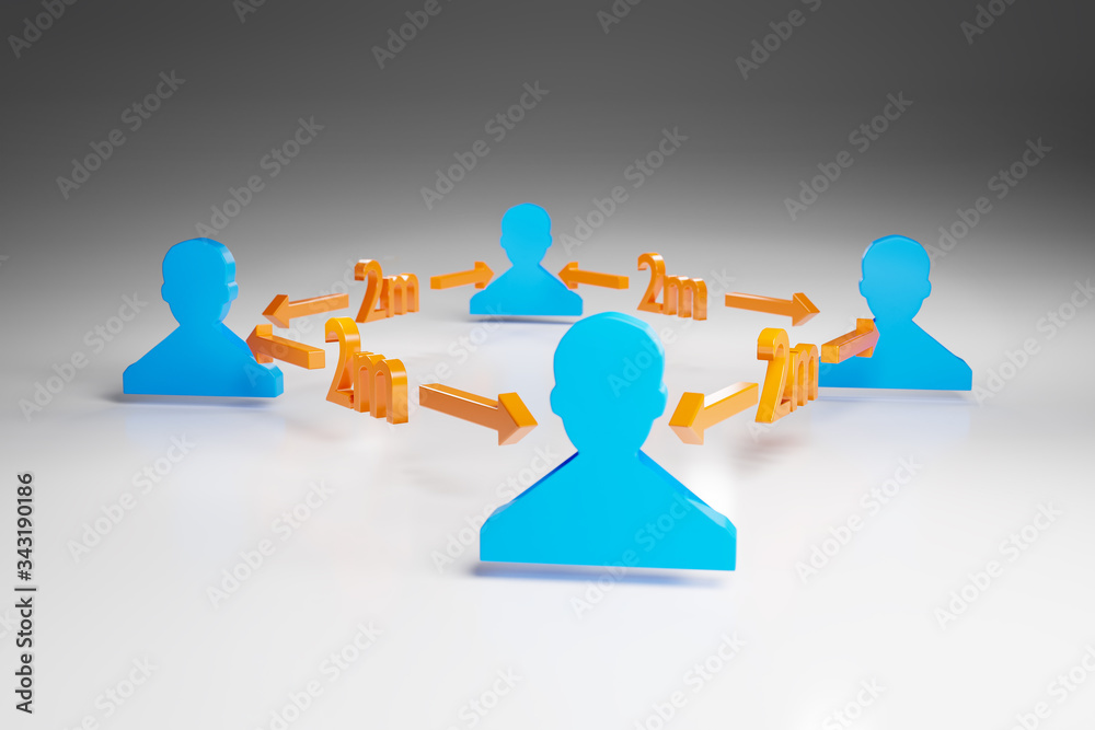 3d render: Social distancing concept in the metric system - 2m safety ...