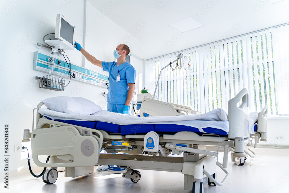 Modern medical bed and a special device in the modern ward ...