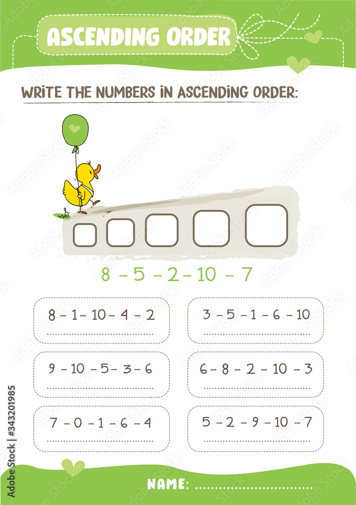 Vektor Ascending order sheet / Math sheet for primary school ...