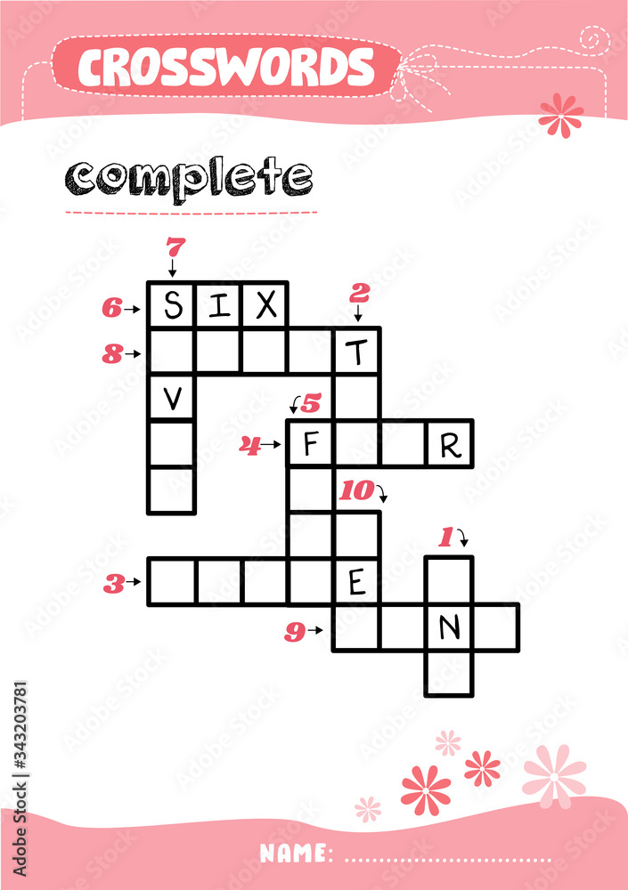 Numbers printable crossword puzzle worksheet for Kids / Math sheet ...