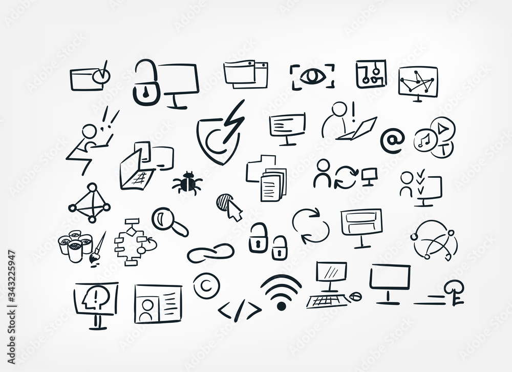 it technology line art doodle vector symbol sign concept set Stock ...