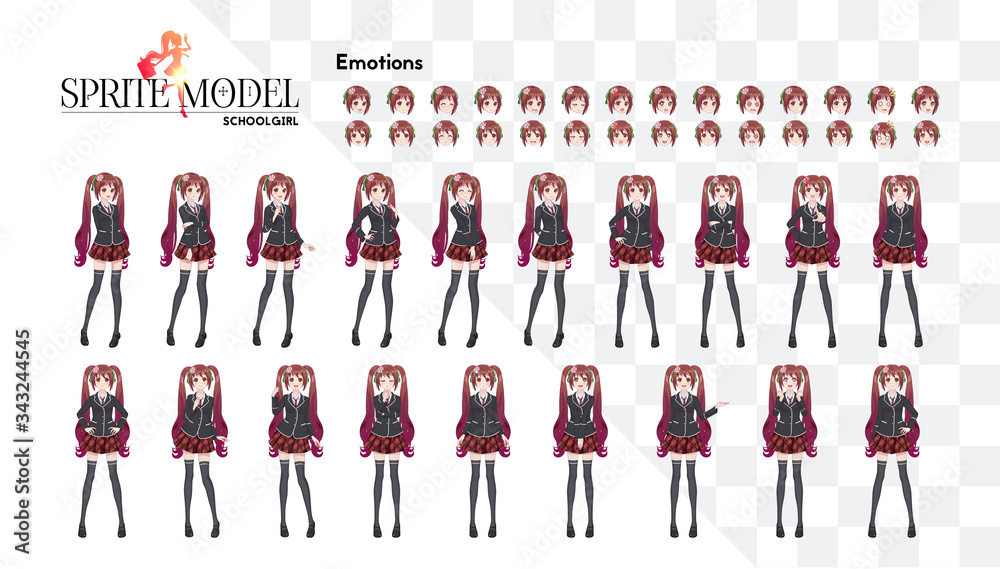 Vetor Set of emotions. Sprite full length character for game visual ...