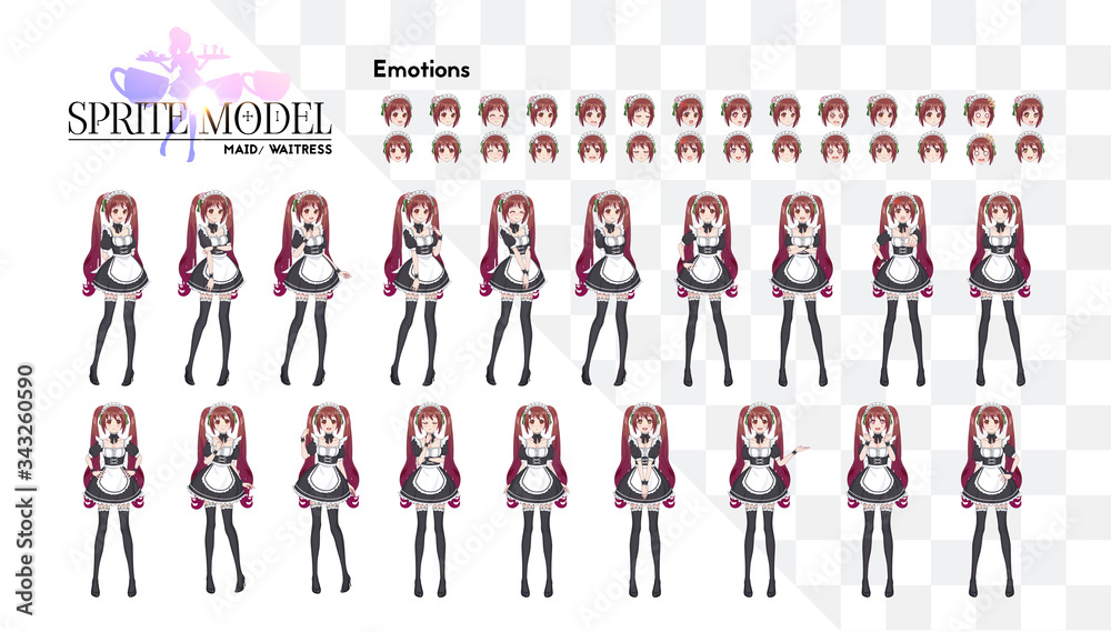 Sprite full length character for game visual novel. Anime manga girl ...