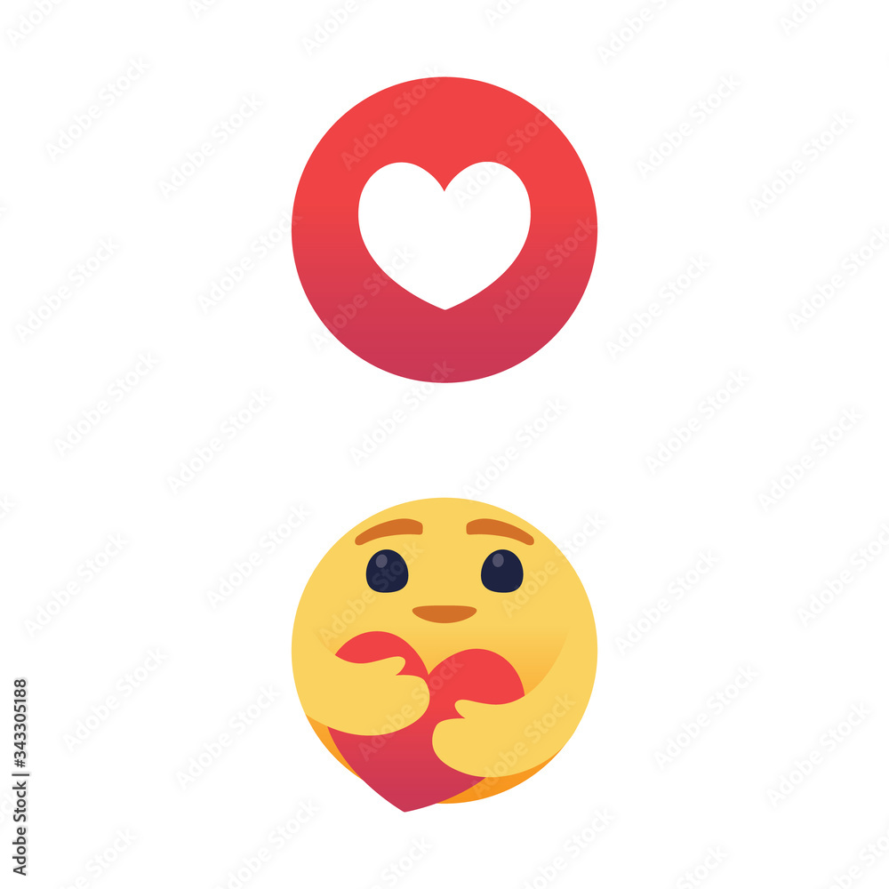 Care emoji with large big eyes hugging a heart with both hands. Symbol ...