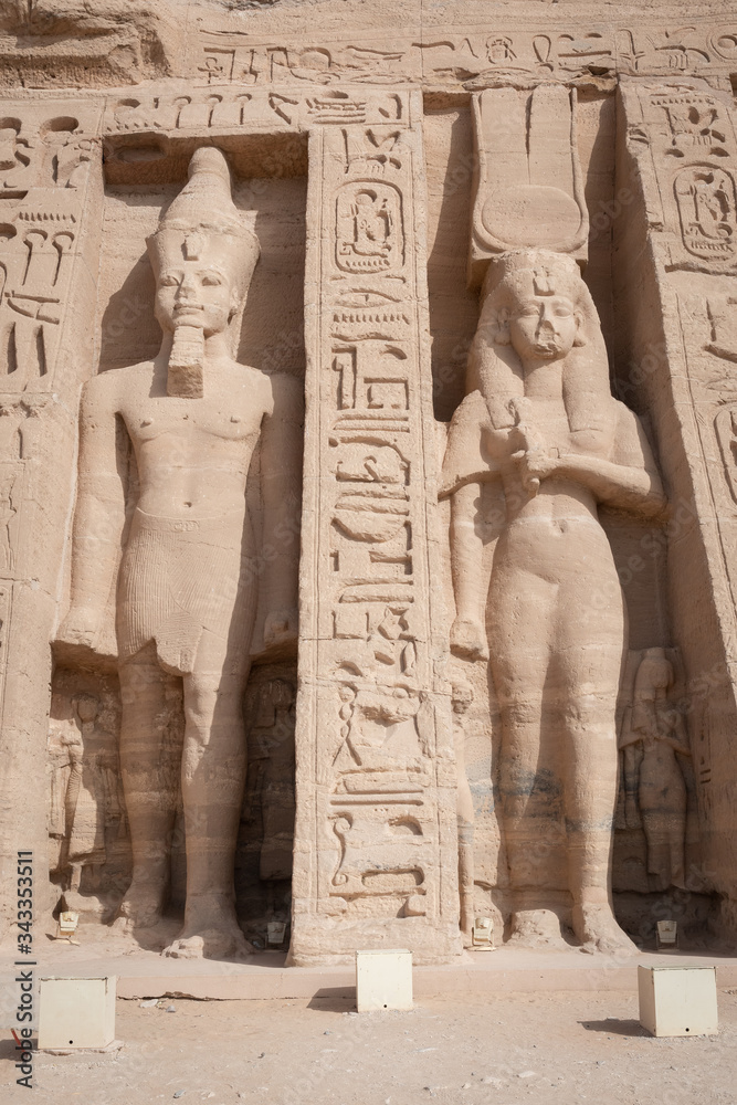 Ramses II and his wife Nefertari in Abu Simbel temple, Egypt Stock ...