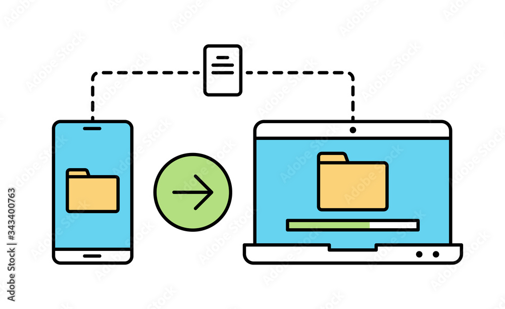 Vetor File transfer linear color illustration isolated on white ...