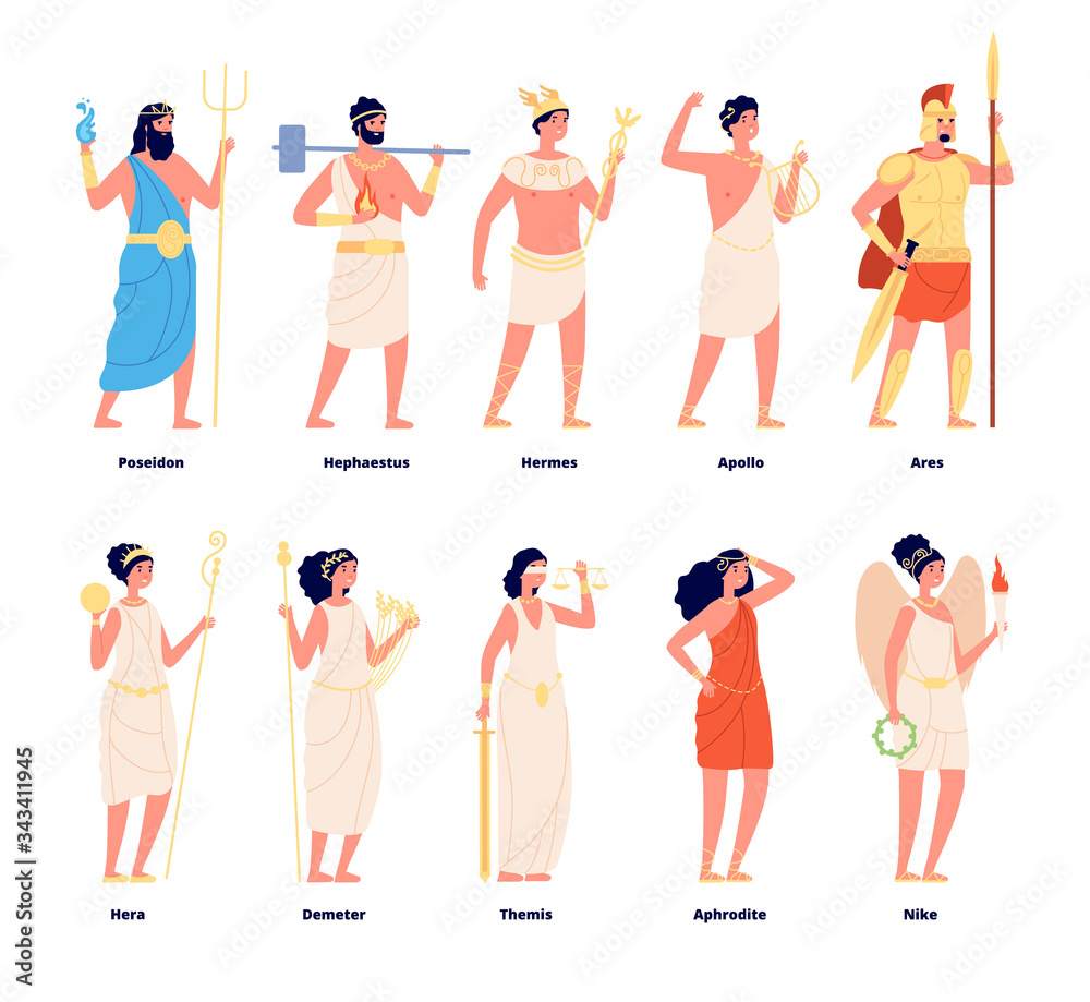 Greek mythology. Olympian gods, goddess. Roman myths characters ...