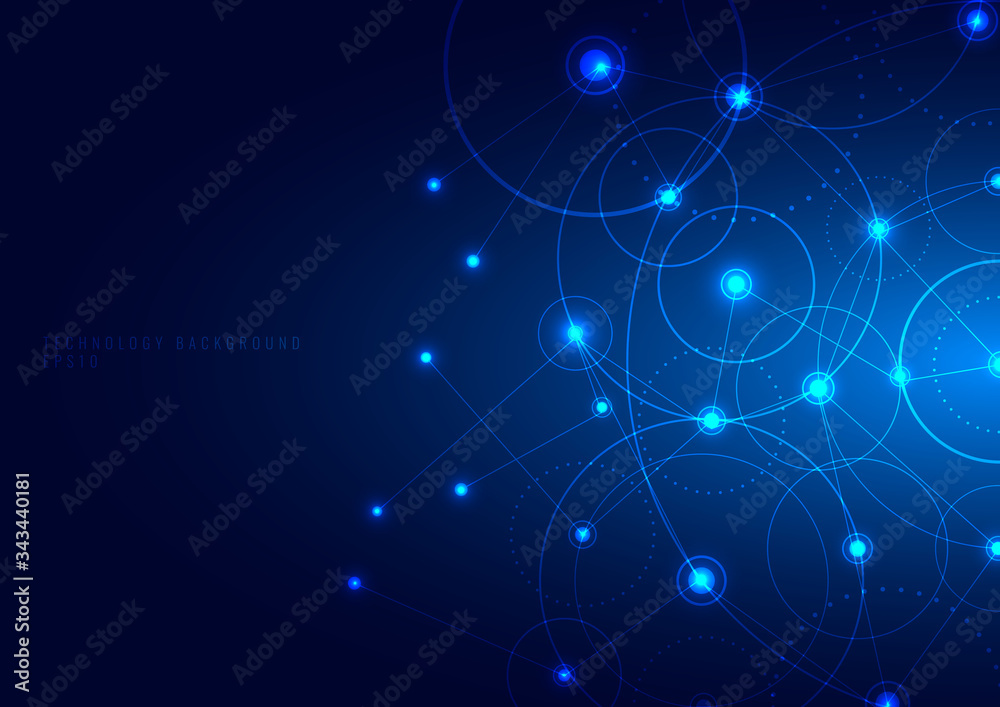 Abstract technology communication with connected geometric circle, line ...
