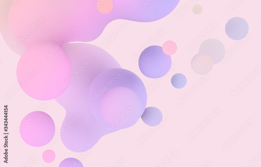 Abstract 3d art background. Holographic pastel floating liquid blobs ...