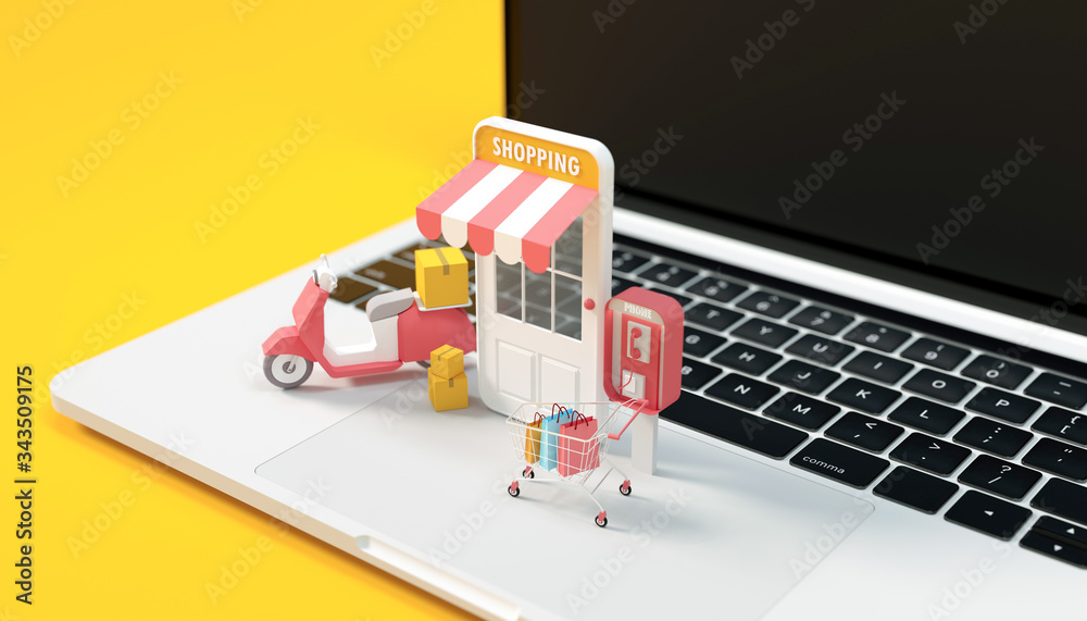 Стоковая иллюстрация «Online mobile store concept, 3D render online ...