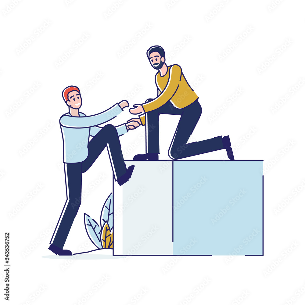 Concept Of Mutual Aid In Career And Business. Man Helps To His ...