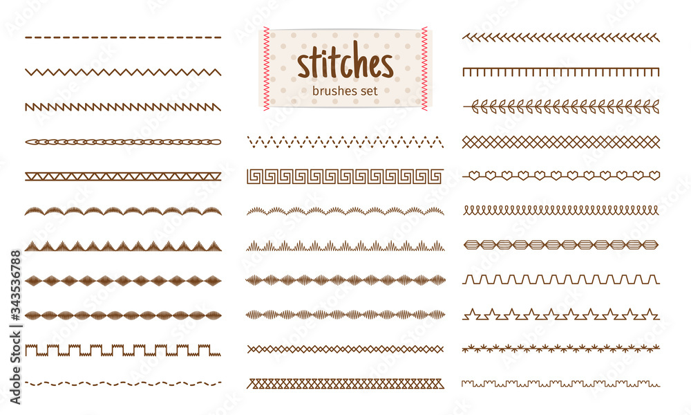 Stitch set. Fabric stitches textures isolated on white background ...
