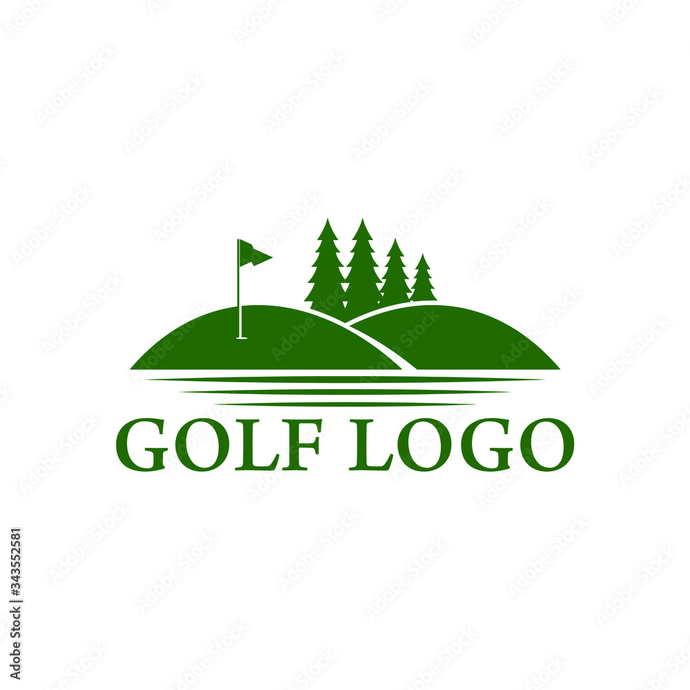 Golf Logo. Golf course, trees and flag. Stock Vector | Adobe Stock