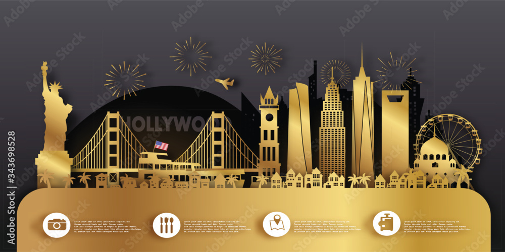 USA America Gold Travel postcard, poster, tour advertising of world ...