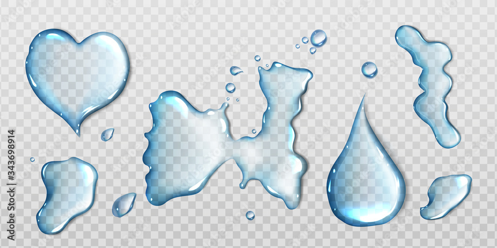 Water spills isolated on transparent background. Vector realistic set ...