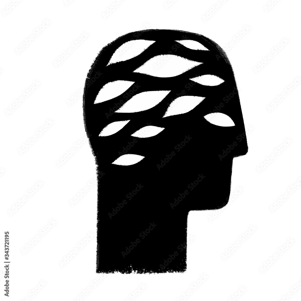 Human head with many eyes in profine silhouette isolated on white ...