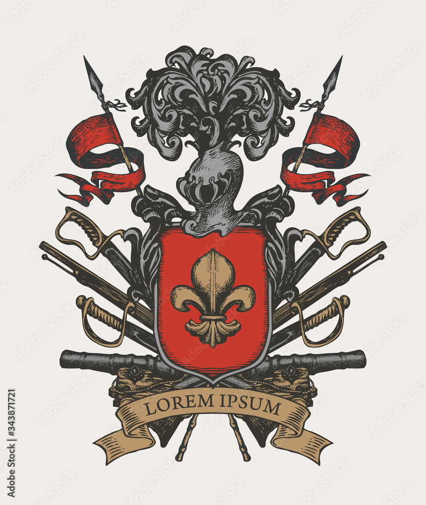 Vector heraldic Coat of arms in vintage style with knightly shield ...