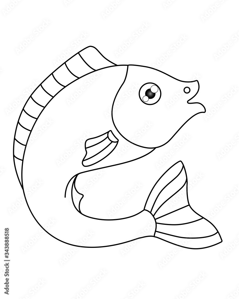Fish. Gracefully curved fish - linear vector illustration for coloring ...