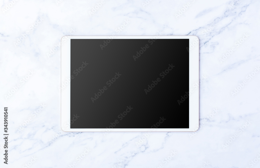 Vintage Tablet mockup flat lay on old white marble table top view ...