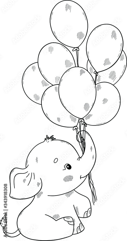 Cute baby elephant. Coloring book page for children Stock Vector ...
