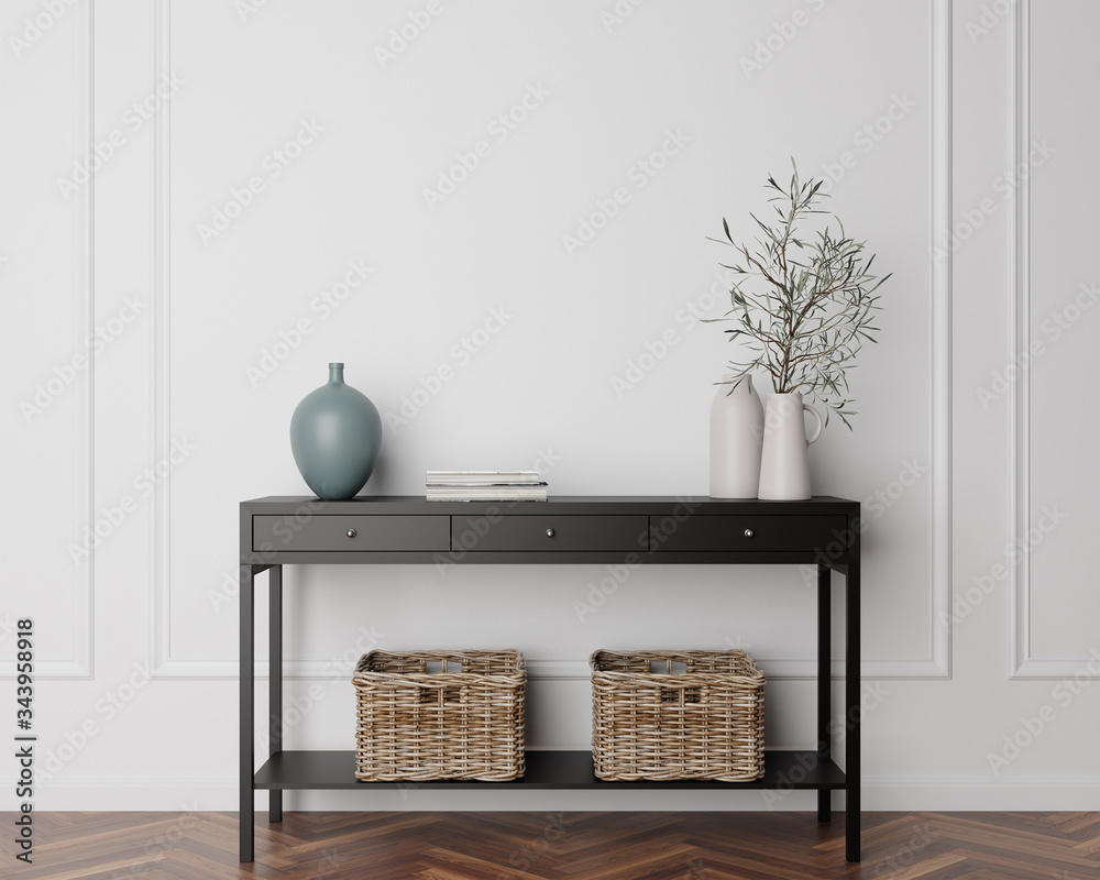 Wood Console Cabinet Contemporary Modern Foyer Living Room Blank Empty ...