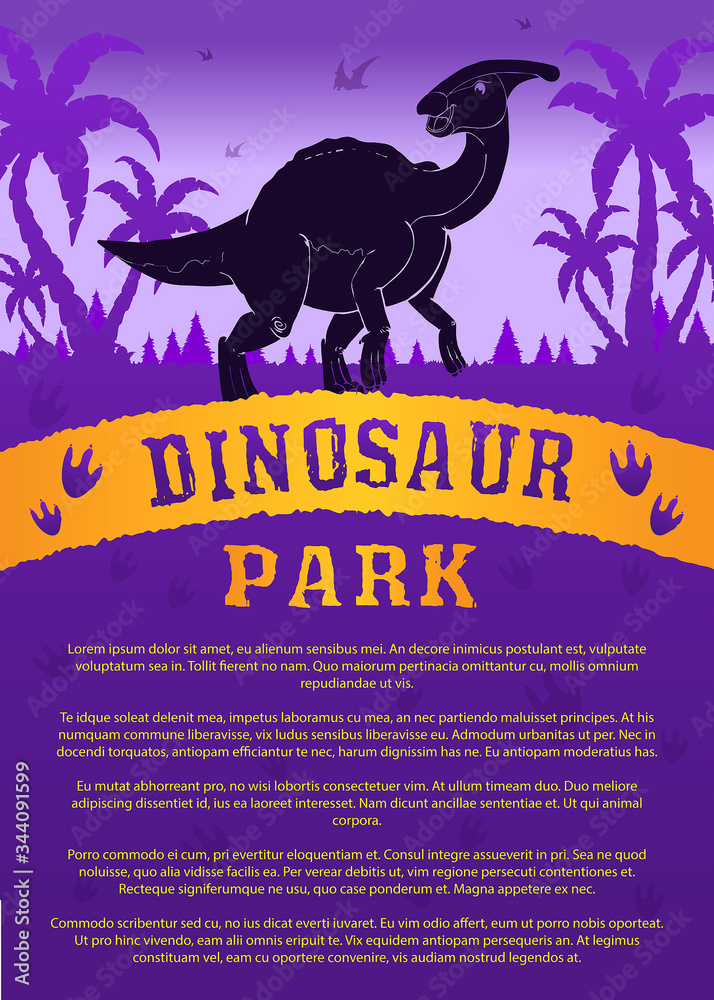 Poster Dinosaur World with the image of Parasaurolophus. The ...