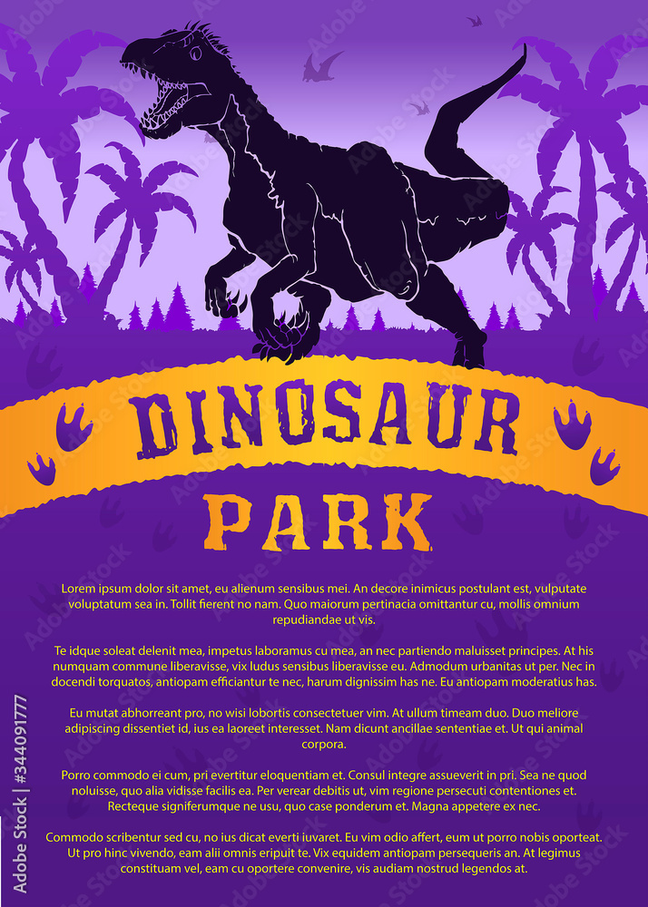 Poster World of dinosaurs with the image of a Raptor. The prehistoric ...