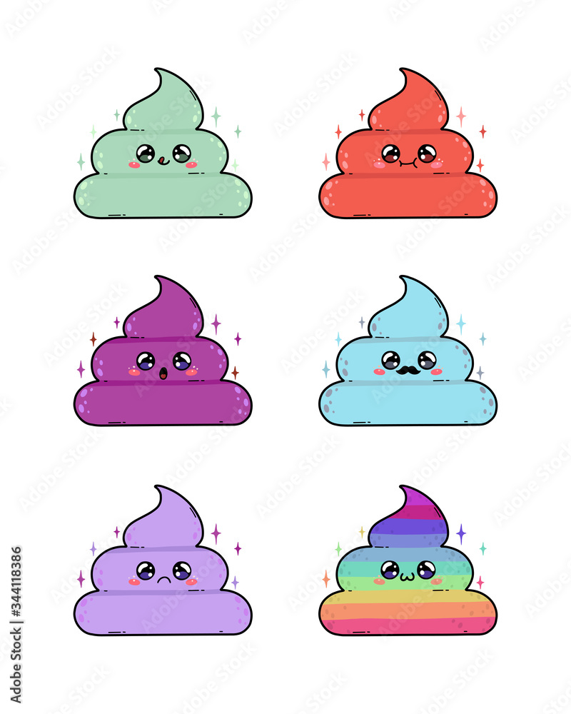 Cute poop character in Japan kawaii style. The cute poo emoji stickers ...
