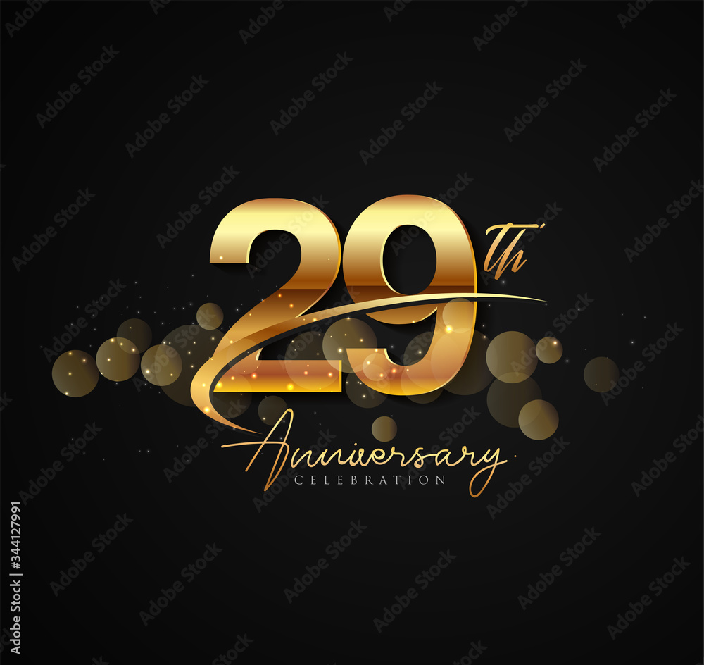 29th golden anniversary logo with swoosh and sparkle golden colored ...