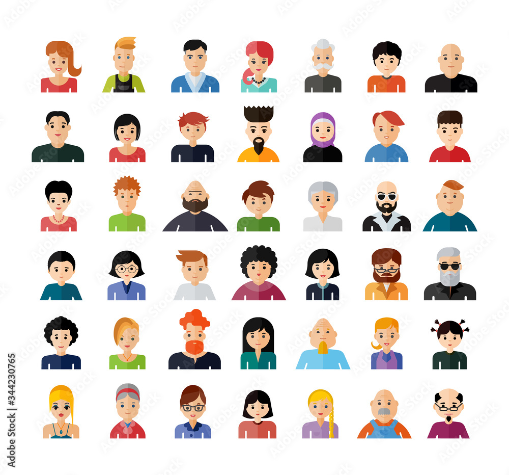 Set of people avatar flat design icons. Collection of avatars related ...
