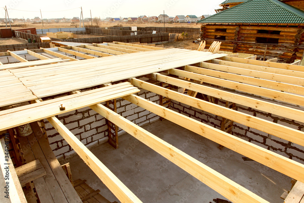 Ceiling beams are made of natural eco-friendly materials. Elements and ...