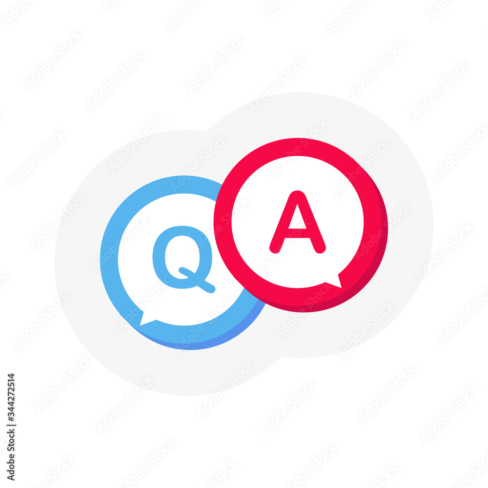 Question mark icon in flat 3D style. Discussion speech bubble pictogram ...