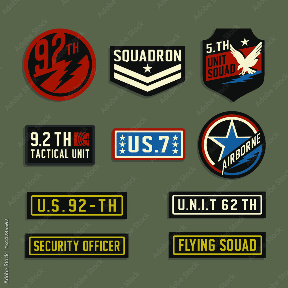 set of vintage labels military illustration, tee shirt graphics ...