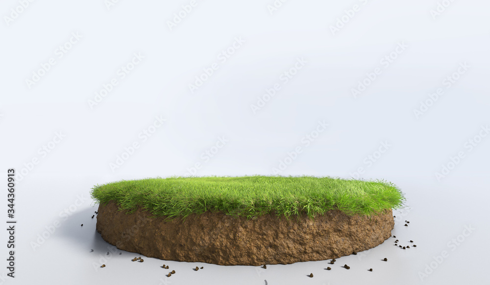 3D Illustration round soil ground cross section with earth land and ...