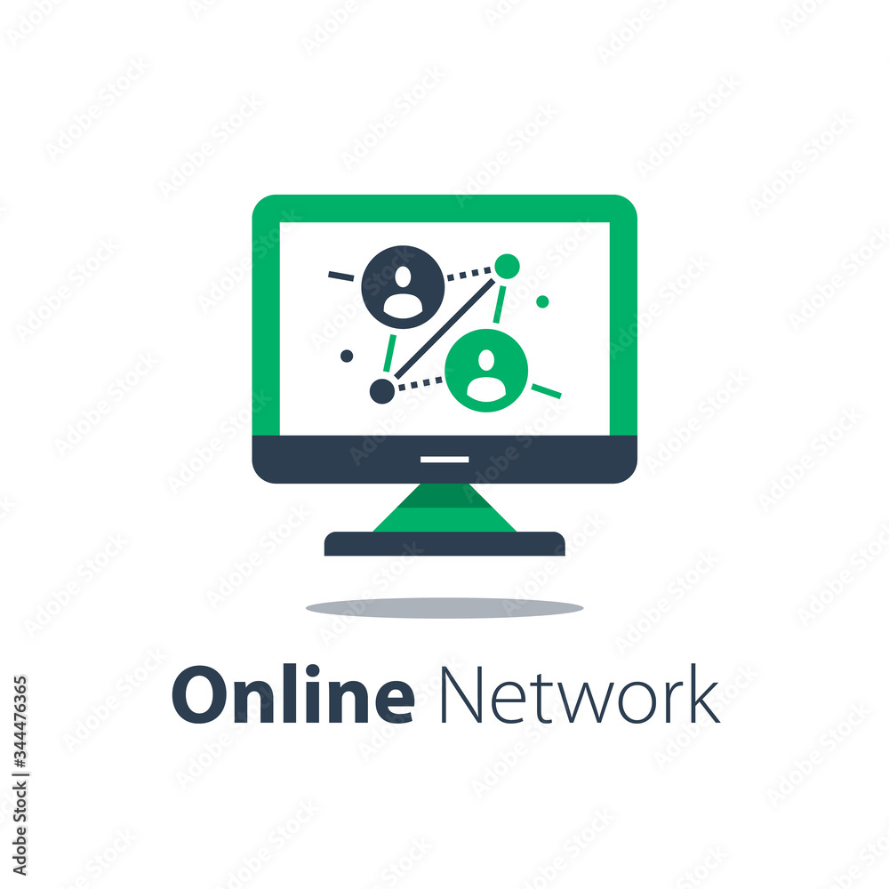 Online network, computer monitor, internet portal, people connection ...
