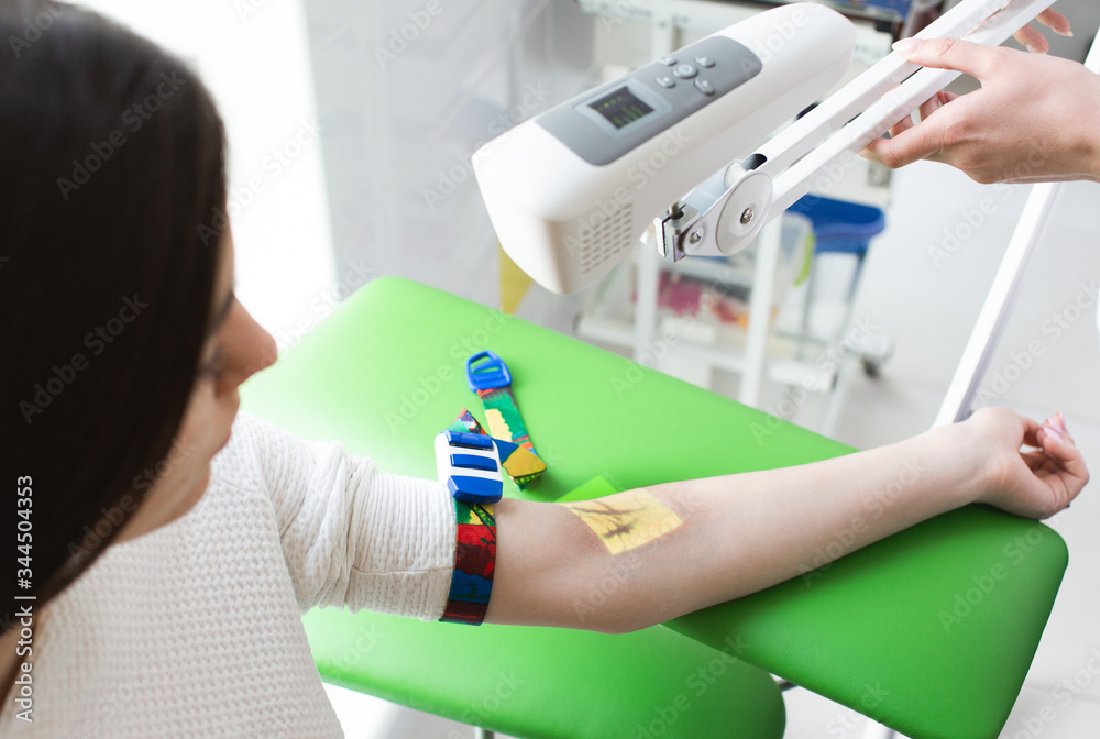 venous blood sampling for analysis. The nurse view the patient’s veins ...