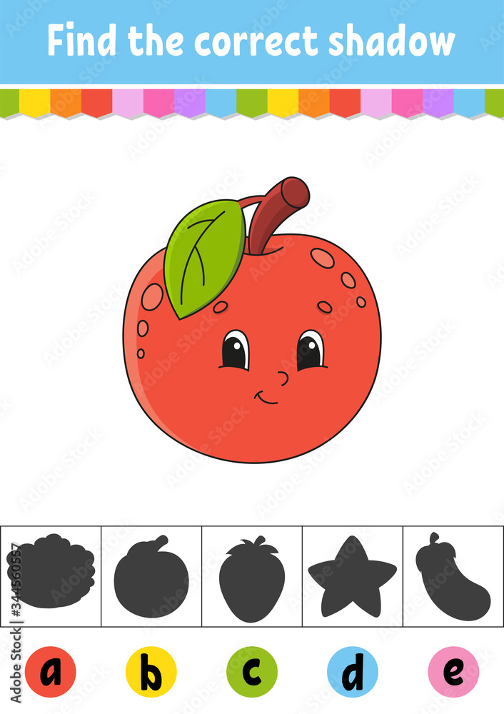Find the correct shadow. Fruit apple. Education developing worksheet ...