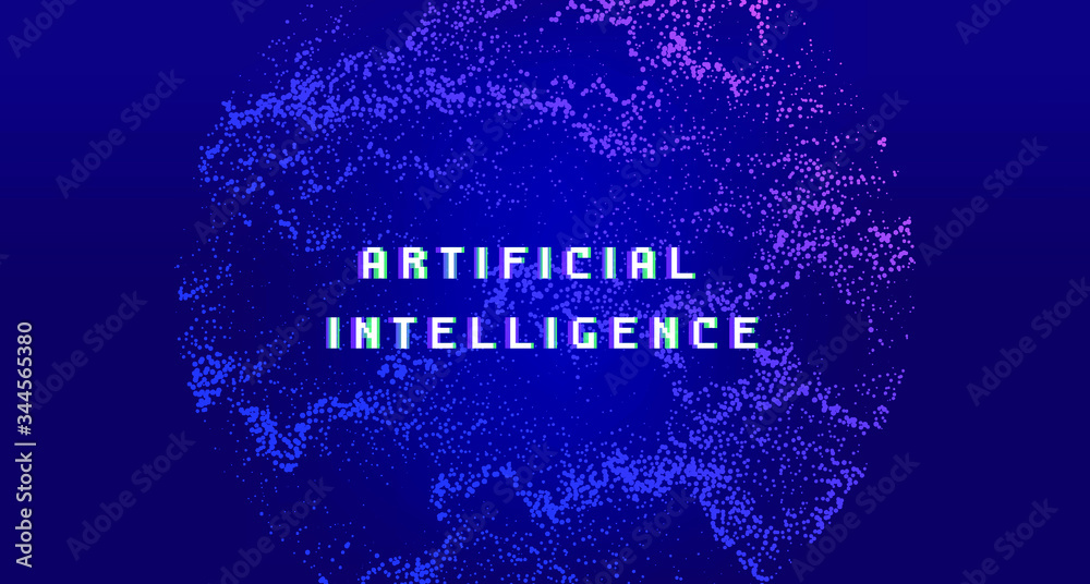 Dotted surface made of particles. Cover or poster for high tech systems: Artificial Intelligence ...