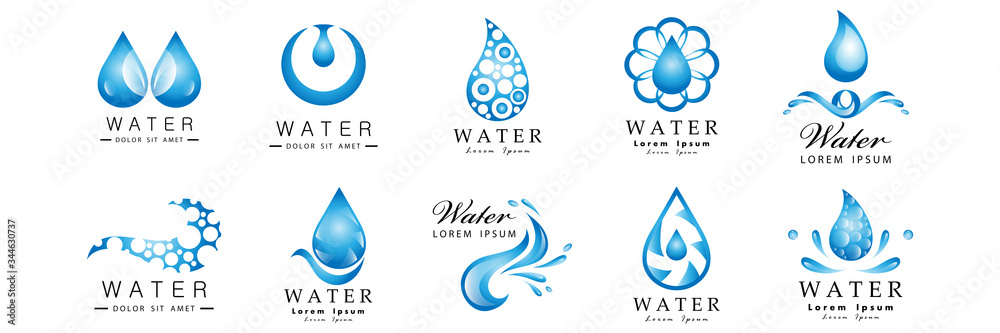 Water Splash Vector And Drop Set - Isolated On White. Abstract Vector ...