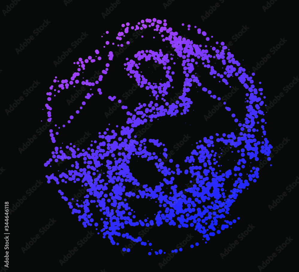 Distorted and glitched sphere made of particles. Generative computer ...