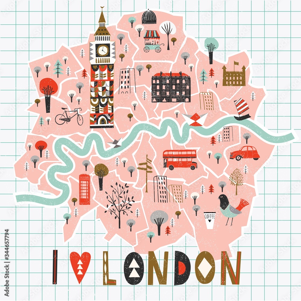 Cartoon Map of London with Legend Icons Stock Vector | Adobe Stock