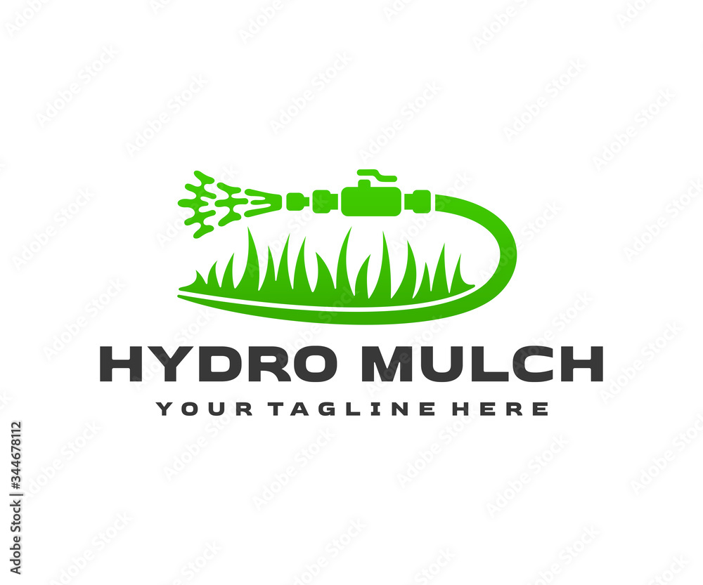Hydro mulch, hydromulching work, hose and grass, logo design. Landscape ...