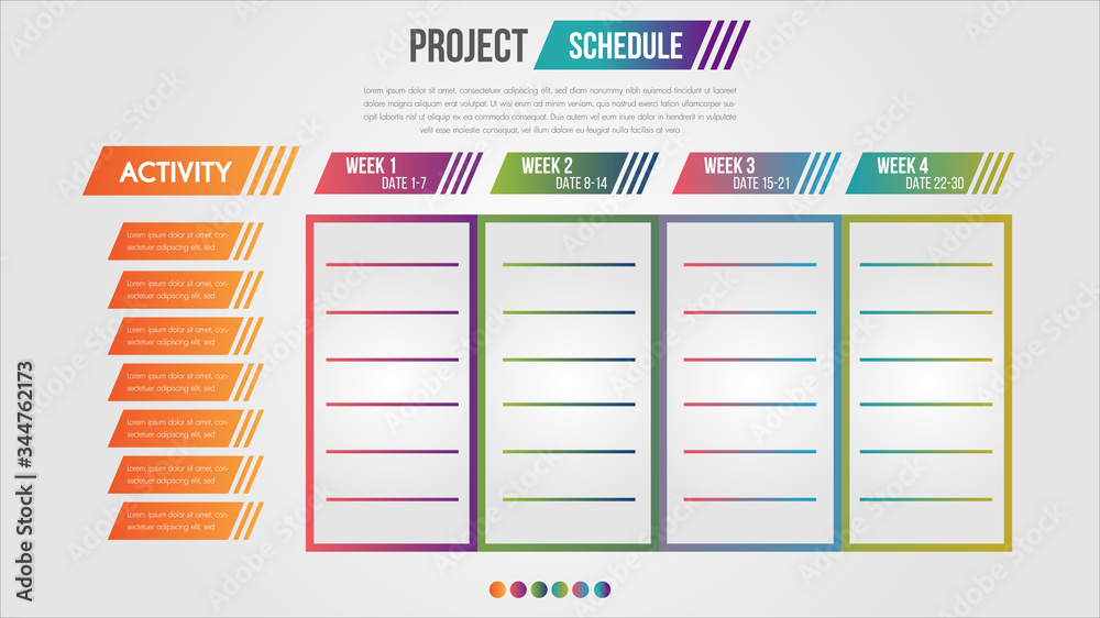 Project schedule chart daily and weekly timetable infographic design ...