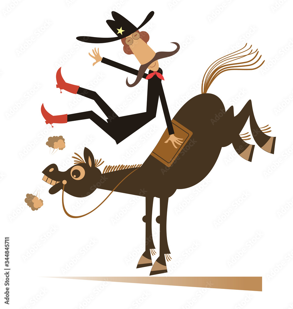 Cartoon rider falls from the horse isolated illustration. Funny long ...