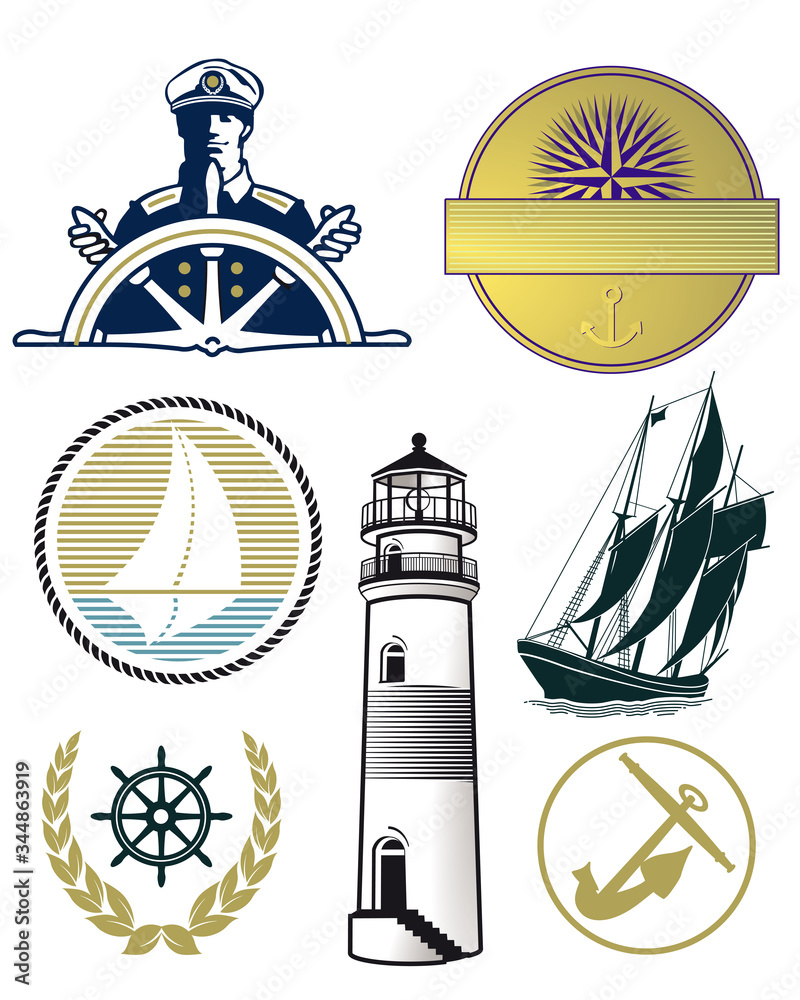 Satz von marine, maritime und nautische Symbole – Vektor Illustration ...