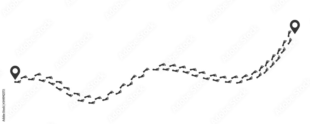 Footsteps with pin location isolated on white background, Human steps ...