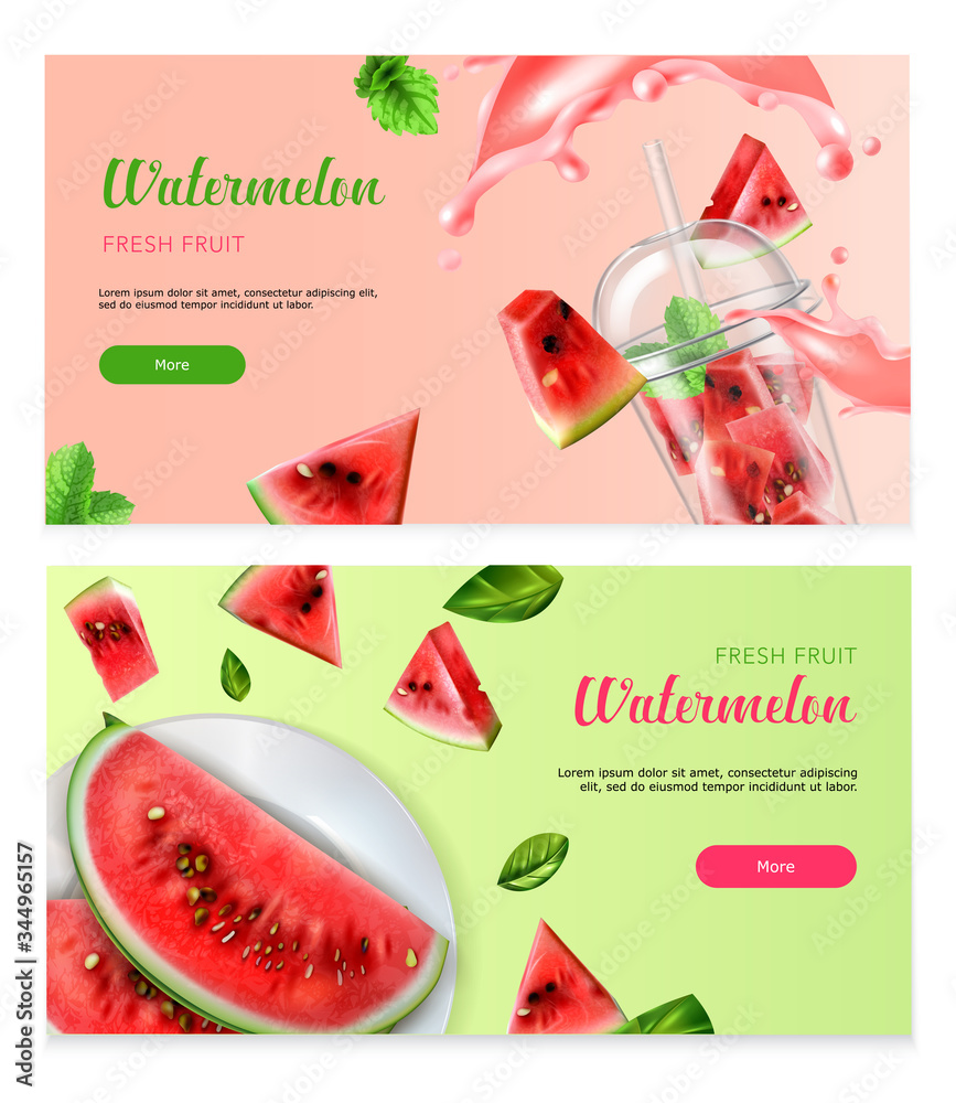 Watermelon Horizontal Banners Stock Vector | Adobe Stock
