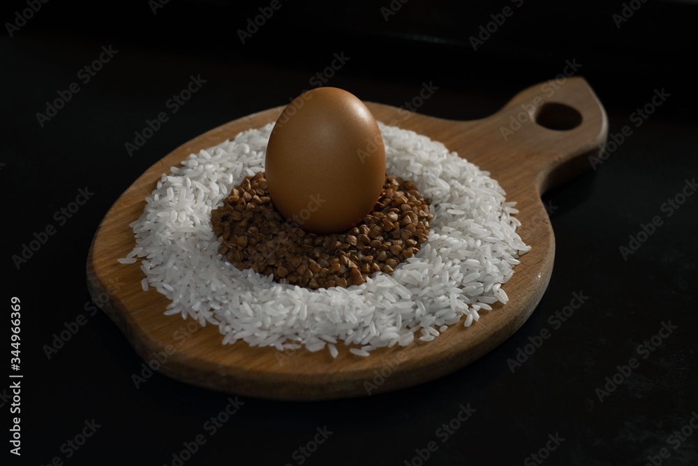 Healthy diet. lifestyle, daily food plan. Rice, buckwheat, egg on a ...